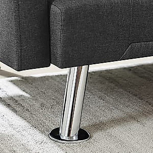 Convertible Folding Futon Sofa Bed, Grey Fabric Sleeper Sofa Couch for Compact Living Space