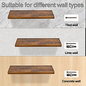 Floating Shelves 23 Inch Set of 2, Wall Mounted Rustic Wood Shelf for Wall Decor, Wall Shelves for Bathroom Storage, Bedroom Living Room Kitchen, Hanging Shelf Set, Brown