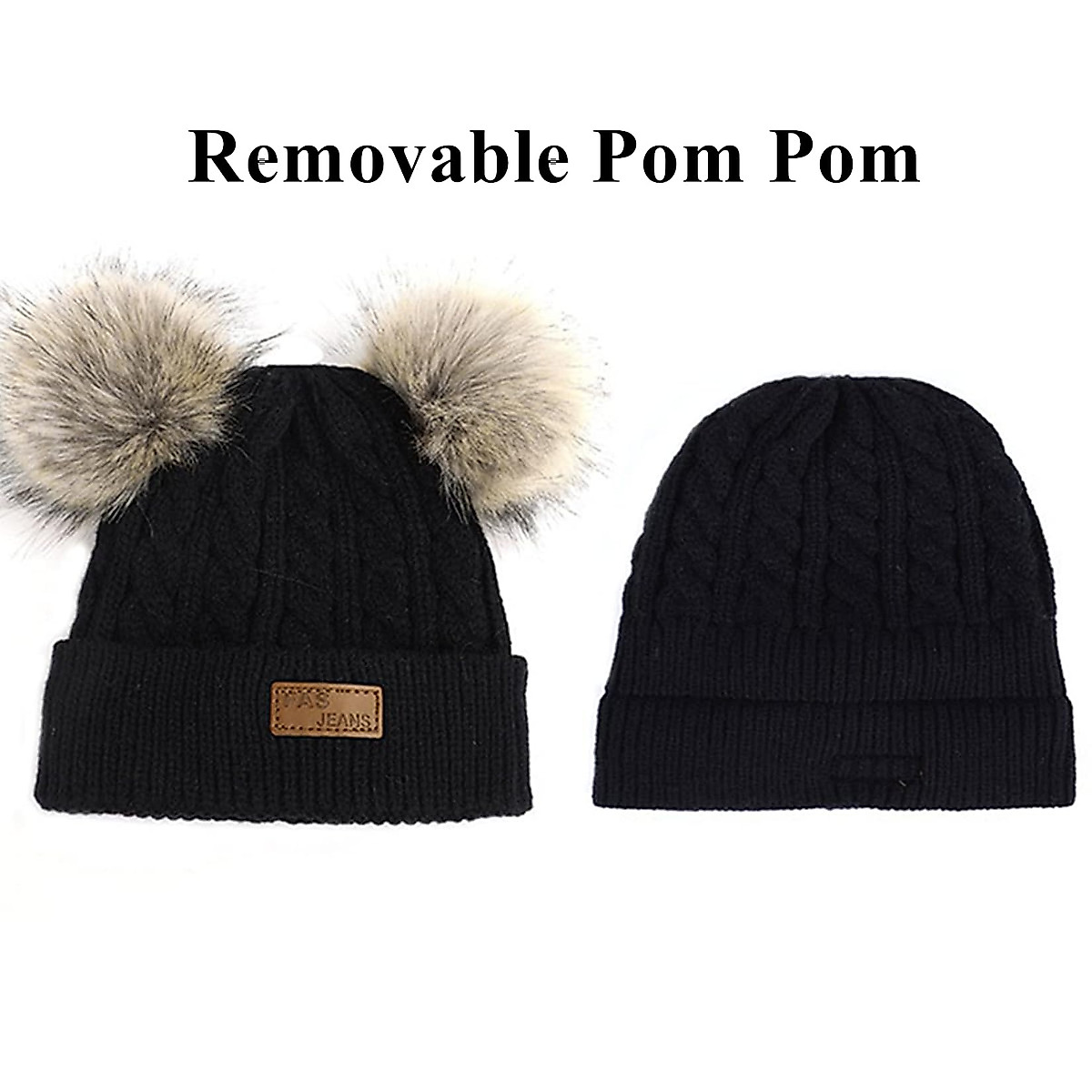 Century Star Baby Girl Hats Winter Cute Baby Beanies for Girls Boys Knit Baby Hats Warm Infant Toddler Hat Pom Pom Caps 1Pc Black One Size