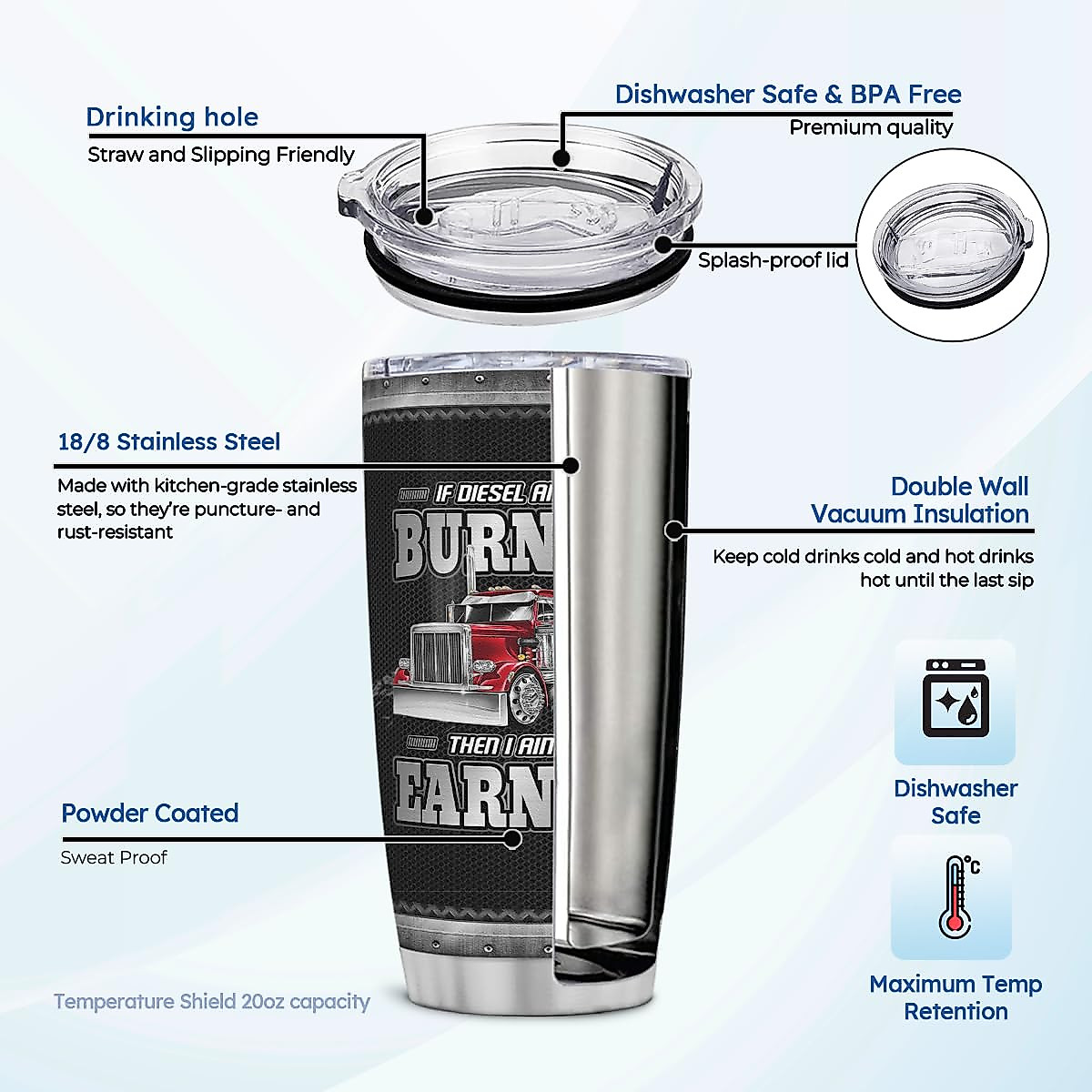 wowcugi Truck Driver Gifts Trucker Tumbler 20oz Stainless Steel Insulated Tumblers Coffee Travel Mug with Lid Truckers Gifts For Men Trucker Dad Gift For Birthday Fathers Day Christmas