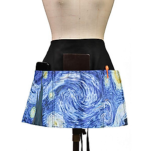 Waitress Apron with 3 Pockets,Blue Waist Server Aprons,Waiter Half Apron for Women,Serving Apron(Starry Night)