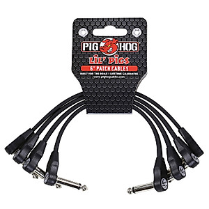 Pig Hog PHLSK6BK Lil' Pigs Low Profile Right-Angle 1/4" Black Instrument Patch Cables, 6" (4 Pack)