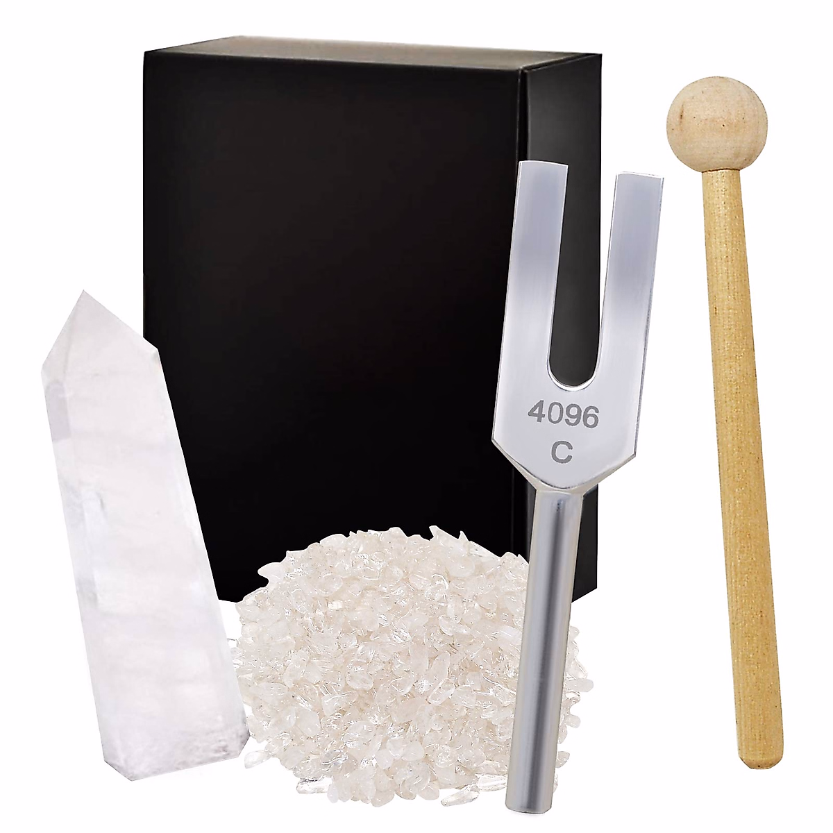 4096C White Crystal Tuning Fork Set to Purify The Chakra Meditation Ornament Set W4315 - White