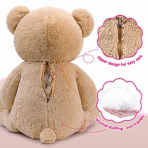 Tezituor Big Teddy Bear Stuffed Animal, Giant Teddy Bear with Pink Love for Girlfriend Boyfriend Kid, Large Stuffed Bear Plush for Valentines Day/Birthday/Baby Shower, 36 inches Tan