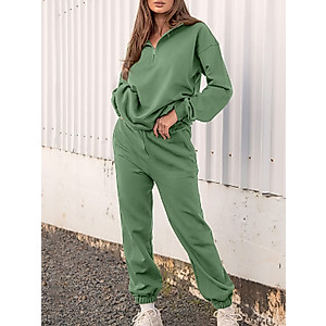 Prinbara Women 2 Piece Outfits Sweat Set 2024 Fall Oversized Sweatshirts Jogger Sweatpants Lounge Sets Tracksuit Dark Green Small