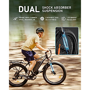 AMYET EB26 Electric Bike for Adults Peak 1500W Electric Bicycle 48V 15AH (720WH) Battery Electric Bike 26" Fat Tire Mountain 28mph 7 Speed Gears Dual Shock Absorber Ebike (Black)