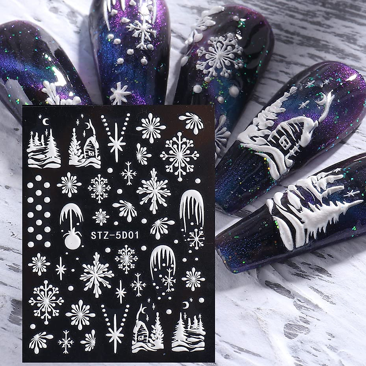3D Embossed Christmas Nail Art Stickers Decals 4 Sheets 5D Self-Adhesive Pegatinas Uñas Holiday Snowman Snowflakes Nail Supplies Nail Art Design Decoration Accessories