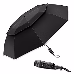 Urvoix Travel Umbrella Compact Windproof - Vented Double Canopy Umbrellas for Rain, Portable Umbrella Inverted Automatic Open Close with Reflective Strip