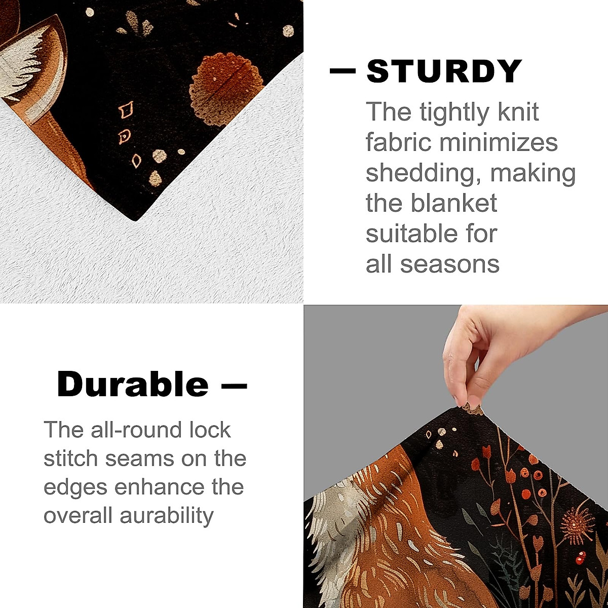 Fox Blanket for Boys Girls Kids, Flannel Fox Blankets Gifts, Floral Moon Fox Throw Blanket for Sofa Couch Bed Living Room Soft Warm Cozy Fox Decor 60" x 50"