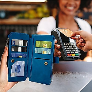 ZIULQIK for Samsung Galaxy Z Fold 5 Case, PU Leather Z Fold 5 Wallet Cases with S Pen Holder & Wrist Crossbody Strap & Card Holder Blue