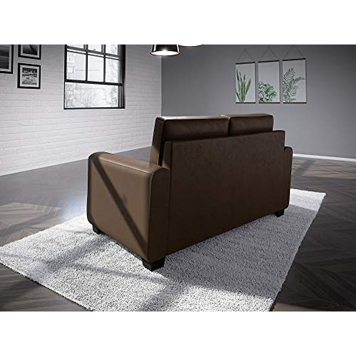Edenbrook Wasatch Upholstered Loveseat with Track Arms – Mid Century Modern Couch, Loveseat, Oxford Brown