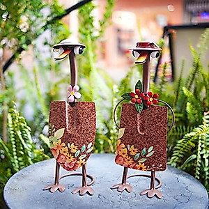 HONGLAND Metal Duck Garden Art,Shovels Ornaments Duck Garden Statues,Outdoor Couple Duck Garden Decor,Farmhouse Yard Lawn Christmas Decorations,Housewarming Garden Gift-2 Pack