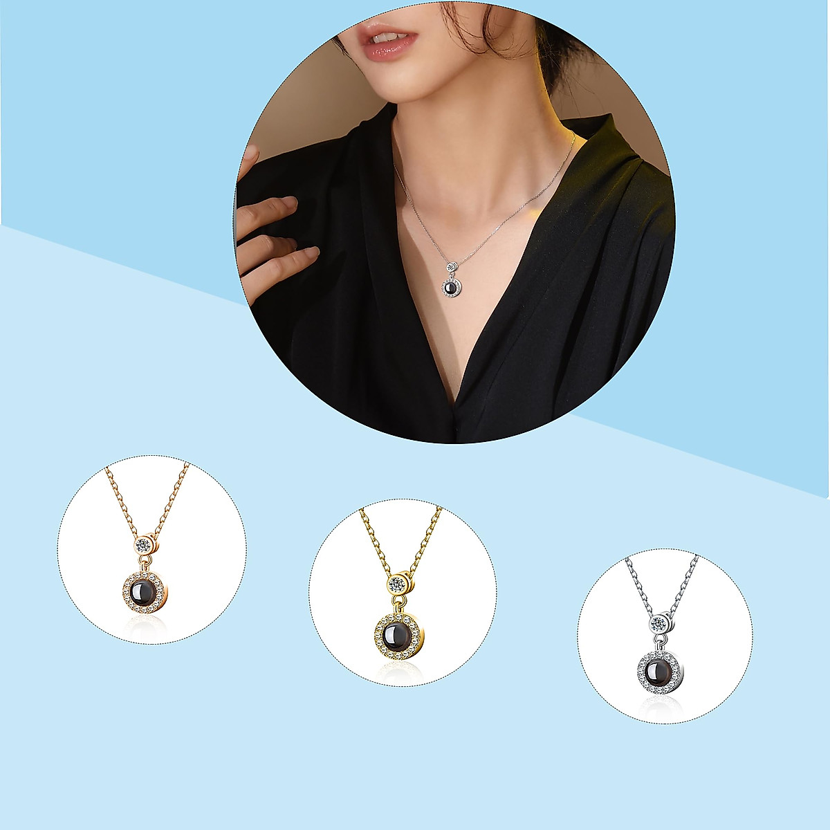 Necklace with Picture inside Circle Photo Necklace Projection Pendant with Photos & "I love you" 100 languges in it Personalized Picture Necklace Jewelry Memory Gift for Women