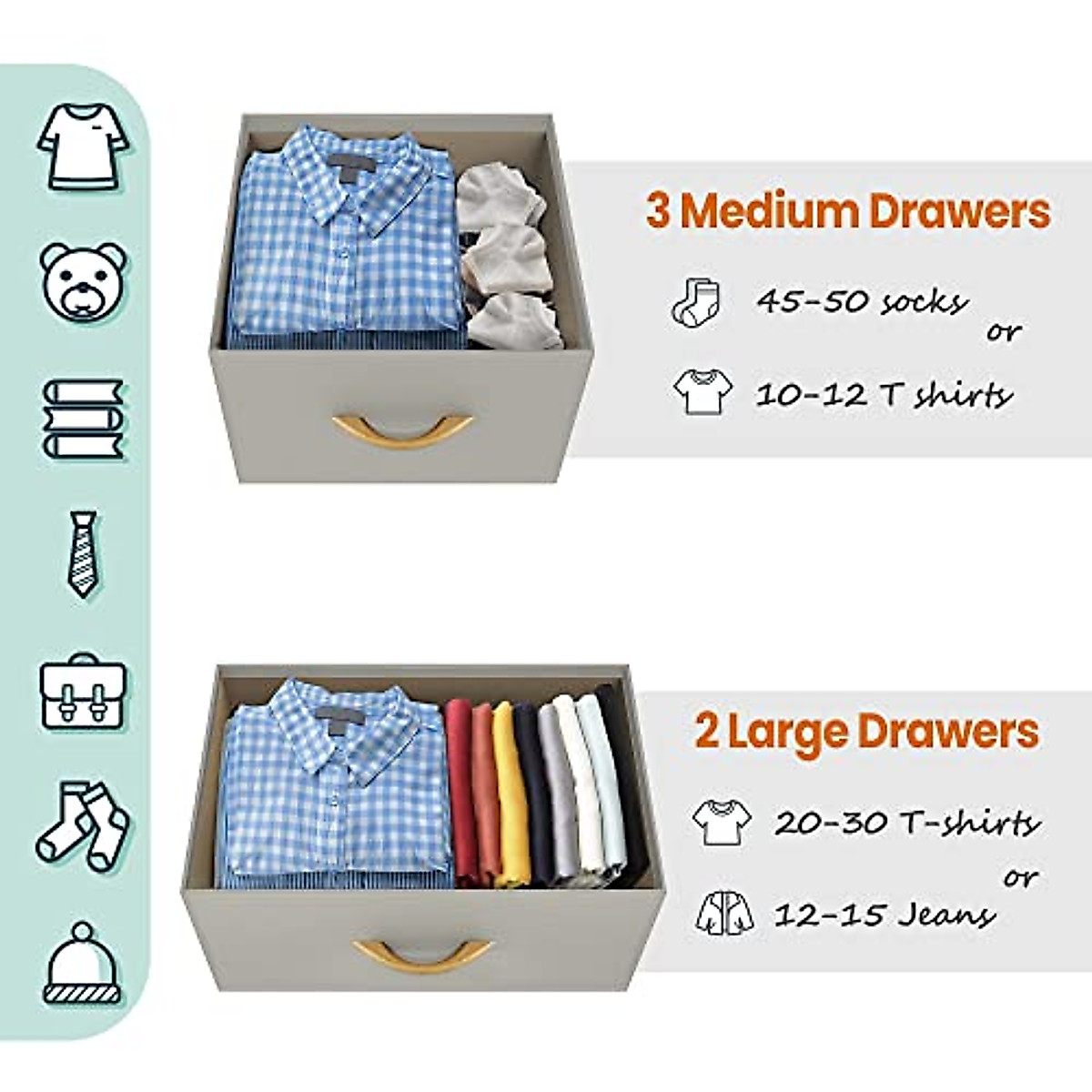 Bigroof Dresser for Kids Bedroom with 5 Drawers, Storage Drawer Organizer, Wide Chest of Drawers for Closet, Clothes Kids Baby Nursery TV Stand with Storage Drawers, Wood Board, Fabric Drawer (Maple)