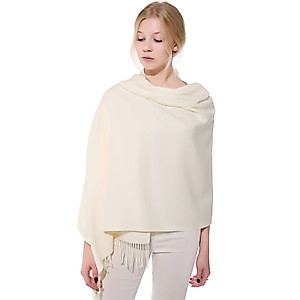 Anboor Super Soft Cashmere Blanket Scarf with Tassel Solid Color Warm Shawl for Women,White