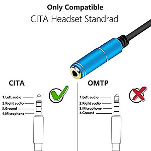 Headset Splitter Adapter for PC, Y Splitter Cable with Audio/Mic, 3.5mm Jack Headphone Adapter for Computer (Female to 2 Dual Male/Blue)