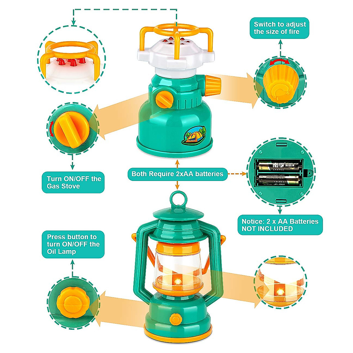 KAQINU Kids Camping Set, 33 PCS Pop Up Play Tent with Kids Camping Gear Toys, Indoor and Outdoor Camping Tools Pretend Play Set for Toddler Boys & Girls -