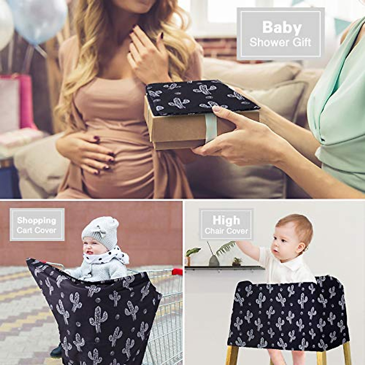 Baby Car Seat Cover, Infant Carseat Canopy, Nursing Breastfeeding Cover, Stretchy Carrier Covers for Stroller/High Chair/Shopping Cart, Newborn Registry & Shower Gift for Boys Girls - Black Cactus