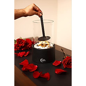 Shok World Concrete Tabletop Fireplace with Glass Stone - Portable Fire Pit Indoor & Outdoor Fireplace for Patio - Decorative Tabletop Fire Pit with Windproof Glass Cover - Bio Ethanol Ventless