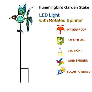 Hummingbird Solar Wind Spinner Outdoor - Solar Garden Stake Lights Cracked Glass Ball Waterproof Outdoor Hummingbird Decor Pathway Lights for Garden Patio Lawn (1 Pack)
