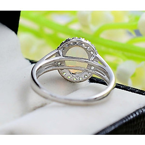 Natural 10X8 MM Welo Ethiopian Opal Cut Gemstone Oval Shape October Birthstone 925 Sterling Silver Solitaire Ring For Bridal Gift (Rhodium Plated Silver, 8)