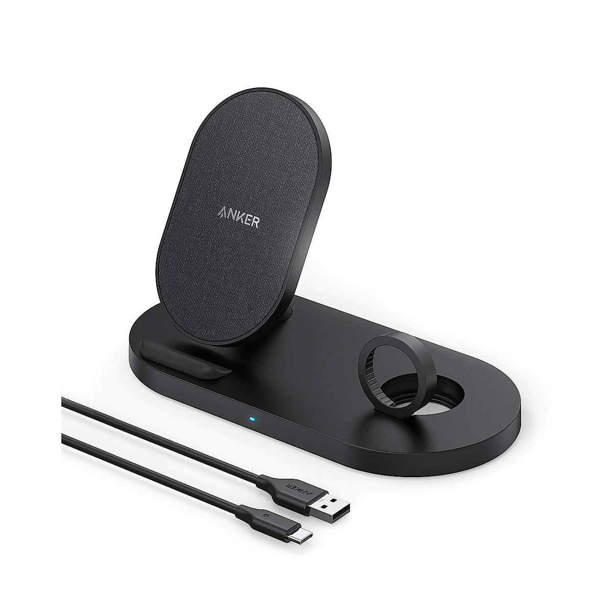 Anker Wireless Charging Station, PowerWave Sense 2-in-1 Stand with Watch Charging Holder for Apple Watch SE/6/5/4/3/2/1, iPhone SE 2020, 11, 11 Pro (Watch Charging Cable & AC Adapter Not Included)