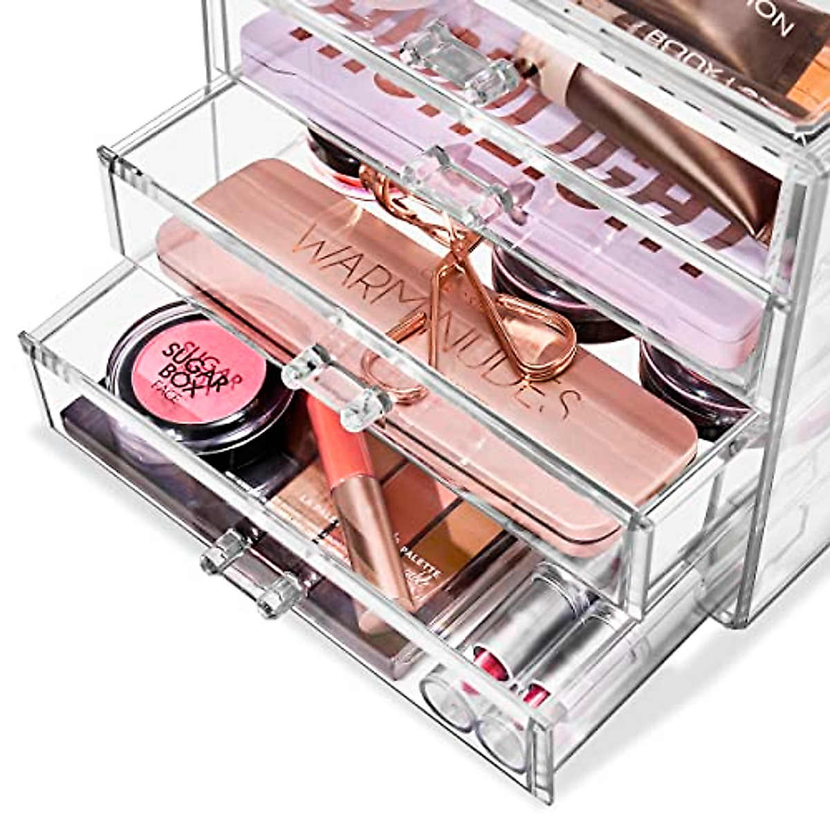 Sorbus Clear Cosmetics Makeup Organizer - Space Saving Acrylic Jewelry & Make Up Organizers and Storage Display - Stylish Makeup Organizer for Vanity & Bathroom Organization (4 Medium Drawers)