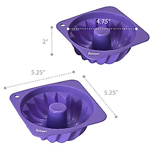Bakerpan Silicone Small Fluted Cake Pan, 4 3/4 Inch Mini Tube Cake Baking Mold, Fancy Fluted Dessert Mold, Tube Cake Mold for Baking - Set of 2