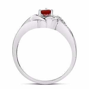 14k White Gold Round Garnet And Diamond Heart Ring (Size 8)