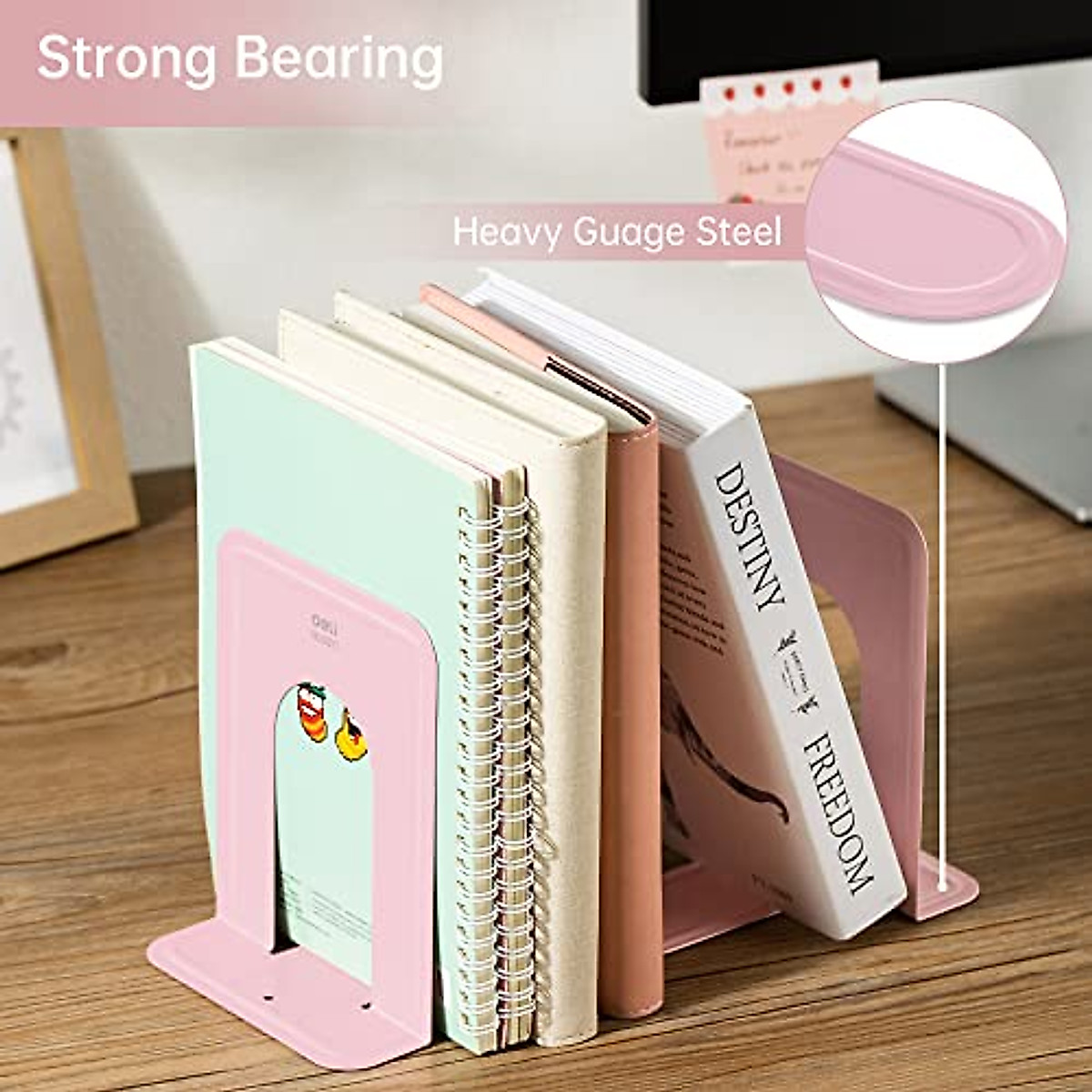 Book Ends Bookends for Shelves Heavy Duty Non-Skid Bookend Metal Book Stopper to Hold Books/Movies/CDs/Video Games Pink 4.6 x 5.7 x 5.9 in 2 Pair/ 4Piece