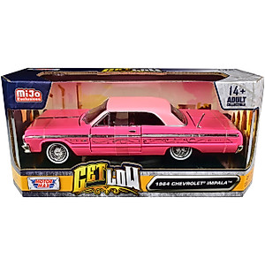 Toy Cars Chevy Impala Lowrider Hard Top Pink with Graphics and Light Pink Top Get Low Series 1/24 Diecast Model Car by Motormax 79021
