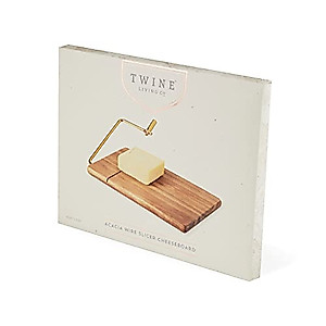 Twine Acacia Cheese Board with Slicer, Cutting cheese Board with Wire Slicer, Wood Cheese Cutting Board, Measures 10" x 7.5"