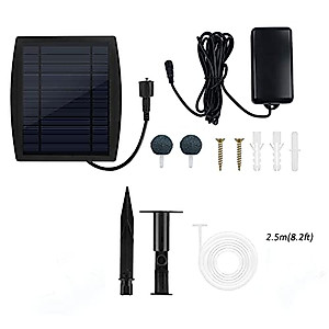 Solar Air Pump，2.5W Solar Oxygen Air Fountain Pump with Air Bubble Stones , 3 Modes Solar Powered Air Pump Kit for Garden Fish Tank Pool Fishing Pond