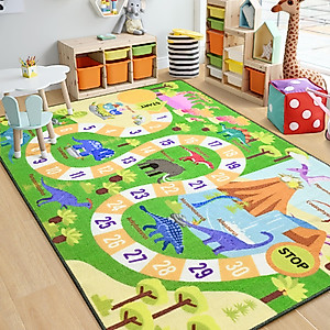 Chicrug Kids Dinosaur Playmats Educational Area Rugs, Kids Play Mat Carpet for Learning Numbers, Animals and Words for Children's Room Playroom Nursery, Kid's Floor Play Rug for Bedroom, 4x6 Feet