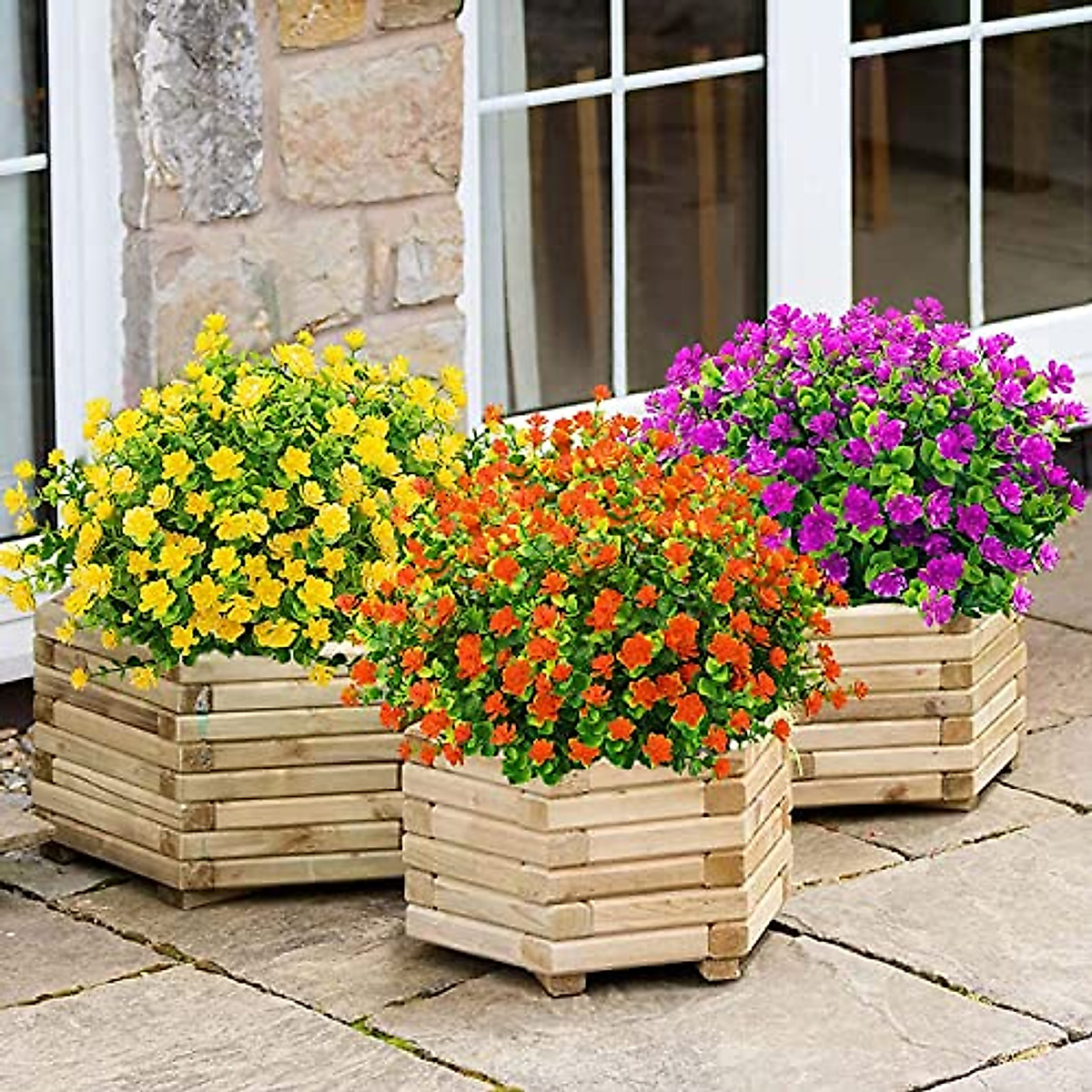 20 Bundles Artificial Flowers Outdoor Fake Flowers Faux Boston Plants Plastic Bouquet Fake Greenery UV Resistant No Fade Faux Shrubs Home Garden Porch Patio Office Yard Indoor Decoration (Red)