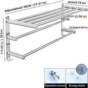 Towel Rack Retractable 19.7 -31.5 Inch Towel Bars Stainless Steel 304 Strong 3M Adhesive Bathroom Wall-mounting Hole-Free mounting Hole-Installing washroom Kitchen Space Saving 3-Tier Shelf Towel Rack