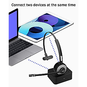 ASIAMENG Bluetooth Headset with USB Dongle/Adapter, Single-Ear Wireless Headset with Noise Cancelling Microphone Mute Key Charging Base/Stand for Computer PC Laptop Cell Phones Trucker Office Home