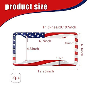 Hawyet 2 PCS American Flag Car License Plate Frame with Screws, Metal License Plate Fastern Decorative Accessories Set with 4 Holes, Universal Plate Frame Covers with Screws Fasteners Caps (Red)