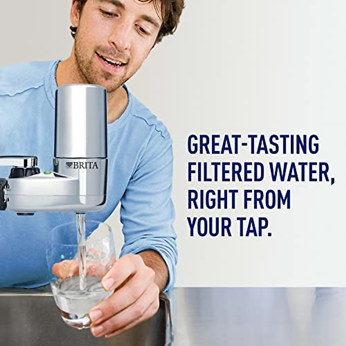 Brita Water Filter for Sink, Faucet Mount Water Filtration System for Tap Water, Reduces 99% of Lead, Chrome