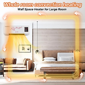 Wall Heater, Electric Space Heater for Bedroom 1400W Electric Heater, LED Display, Adjustable Thermostat, Timer, Safety Protection, Quiet Fan-less Design