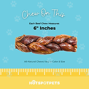 hotspot pets Thick Esophagus Braided Sticks Dog Chews - All Natural Beef Chews from Grass Fed Cattle - Rich in Glucosamine & Chondroitin - Great Rawhide Alternative (5 Pack)