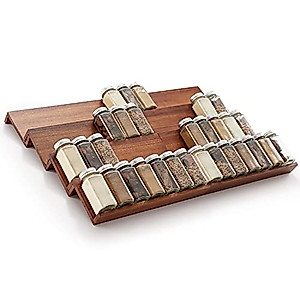Tinamo Acacia Spice Rack Organizer for Drawer - Wooden Tray Spice Racks Organizer for Cabinet Storage Shelf - 4 Tier Spice Drawer Organizer 64 Jars ( Acacia Wood)