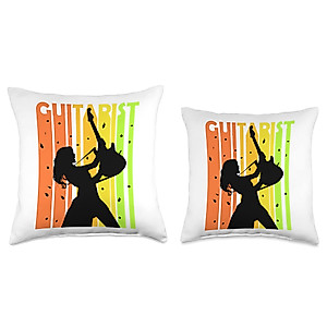 Girls and Rock and Roll Girl Play The Electric Guitar-Rock and Roll Throw Pillow, 16x16, Multicolor