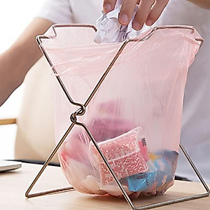 Jonvin 2 PCS Desktop Trash Bag Holder,Metal Mini Countertop Trash Can, Foldable Stainless Steel Garbage Bag Shelf,Dishcloth Towel Rack