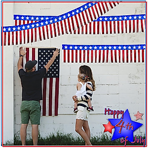 8 Pack Parade Floats Foil Fringe, Each 10 ft x 15'' American Flag Stripes and Stars Tinsel Patriotic foil Fringe Garland for 4th of July Trailer Car Graduation Homecoming Party(8 Pack)…