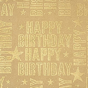 RUSPEPA Kraft Wrapping Paper Roll - Gold Happy Birthday Pattern Great for Birthday, Party, Baby Shower - 17.5 Inches X 32.8 Feet