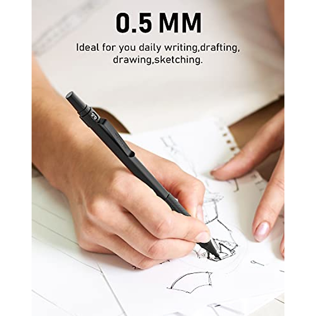 Nicpro 0.5 mm Mechanical Pencils Set with Case, 3 Metal Artist Pencil With 6 Tubes HB Lead Refills, 3 Erasers, Eraser Refills For Architect Art Writing Drafting, Drawing, Engineering, Sketching, Black