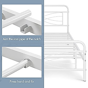 Yaheetech Full Bed Frames Metal Platform Bed Mattress Foundation with Criss-Cross Design Headboard, Ample Underbed Storage Space, Heavy Duty Slat Support, No Box Spring Needed, Full Size White