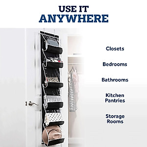 ZOBER Purse Organizer For Closet - Over The Door Purse Organizer W/ 6 Pockets for Easy Purse Storage - Durable Metal Hooks - Purse Rack W/Clear Pockets - Black (2 Pack)