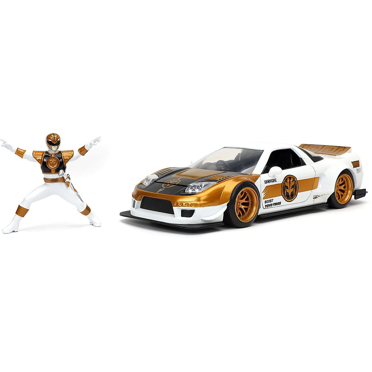 Jada Toys Power Rangers 1:24 2002 Honda NSX Type-R Japan Spec Die-cast Car with 2.75" White Ranger Figure, Toys for Kids and Adults